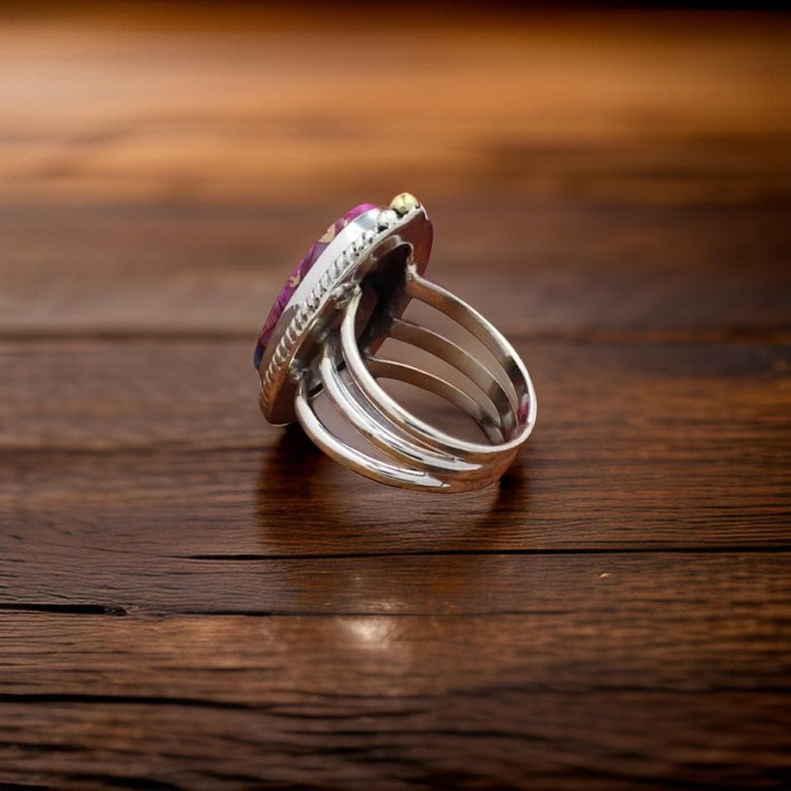 Pink Turquoise Ring, Handmade Silver Band, Kingman Pink Dahlia ...