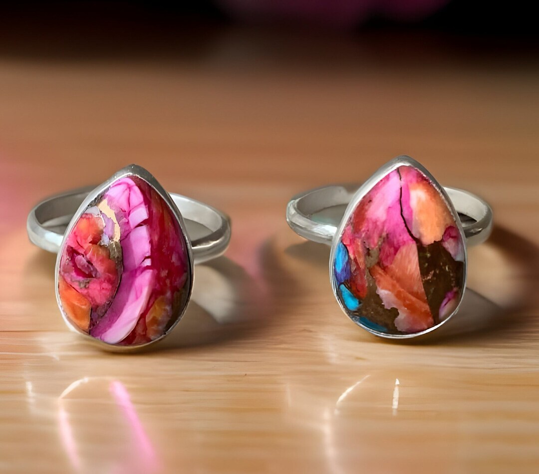 Pink Turquoise Ring, Handmade Silver Band, Kingman Pink Dahlia ...