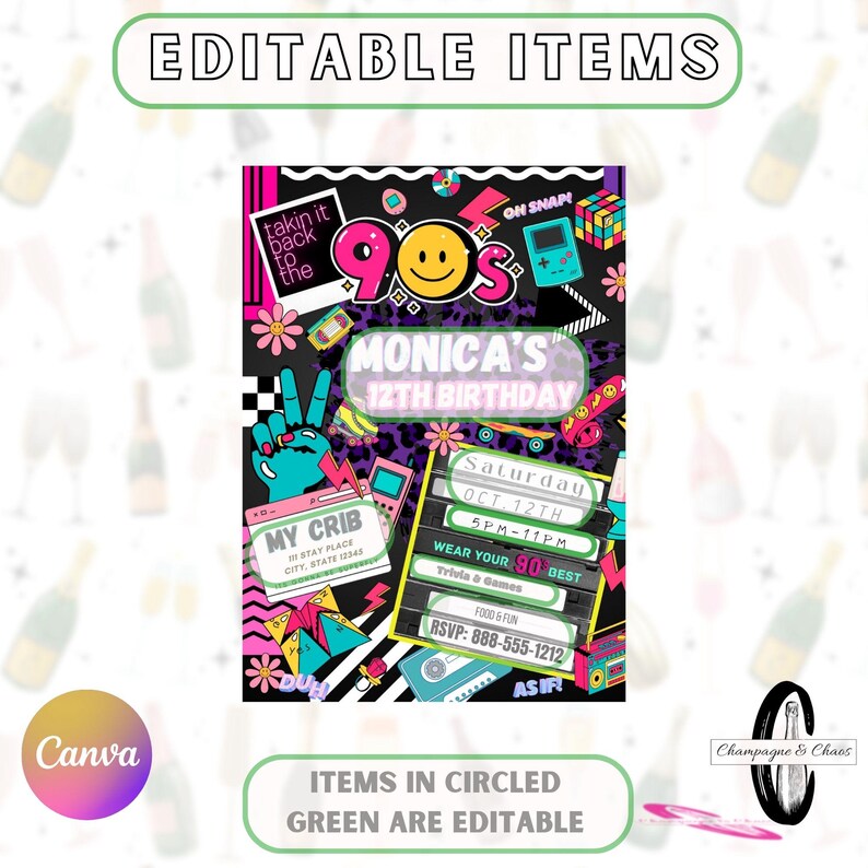 90s Party Invitation // 90s Theme // 90s Birthday // Digital Invitation ...