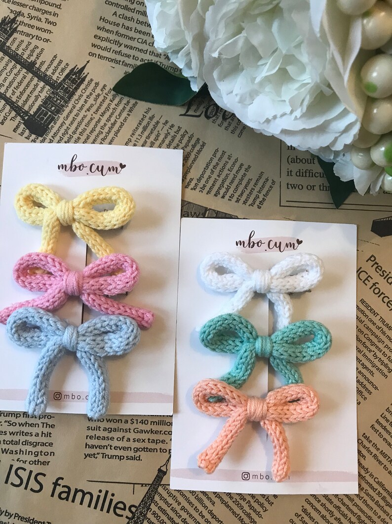 6 Pcs - Organic Yarn Knitted Handmade Bow Hair Clip - Etsy