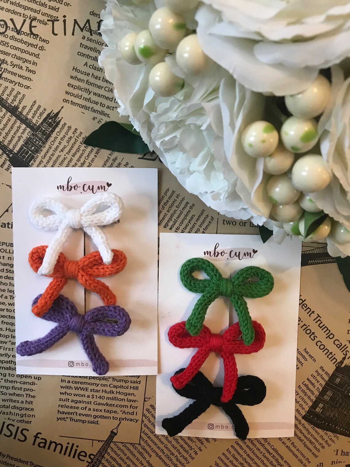 6 Pcs - Organic Yarn Knitted Handmade Bow Hair Clip - Etsy