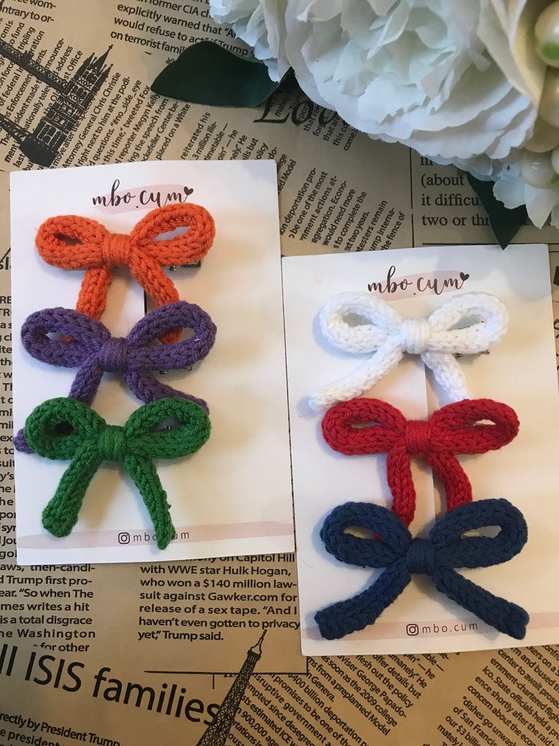 6 Pcs - Organic Yarn Knitted Handmade Bow Hair Clip - Etsy