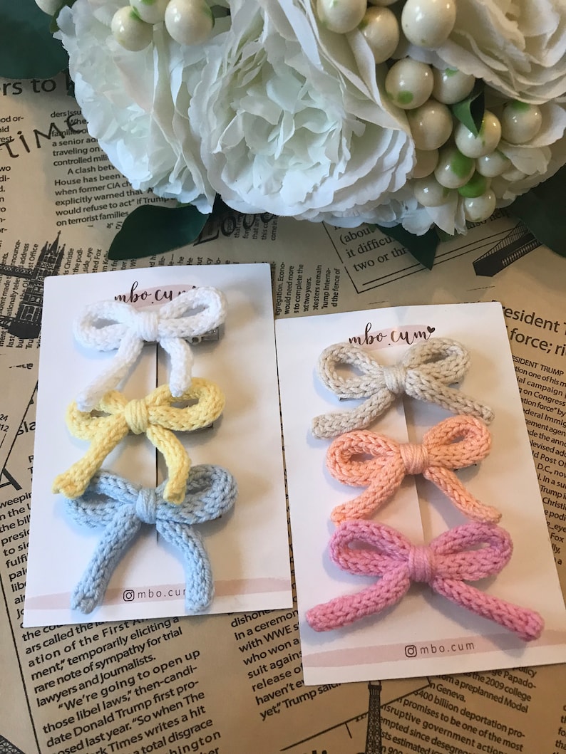 6 Pcs - Organic Yarn Knitted Handmade Bow Hair Clip - Etsy