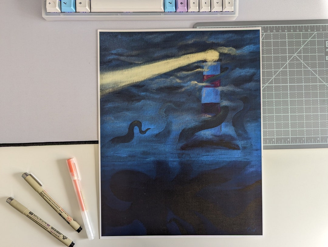 The Lighthouse & the Kraken OFMD Art Print Kraken Oil Painting 11 X 14 ...