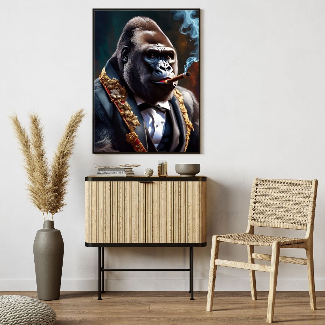 Gorilla Smoking Cigar, Wall Art, Home Decor, Animal Poster, AI Art ...