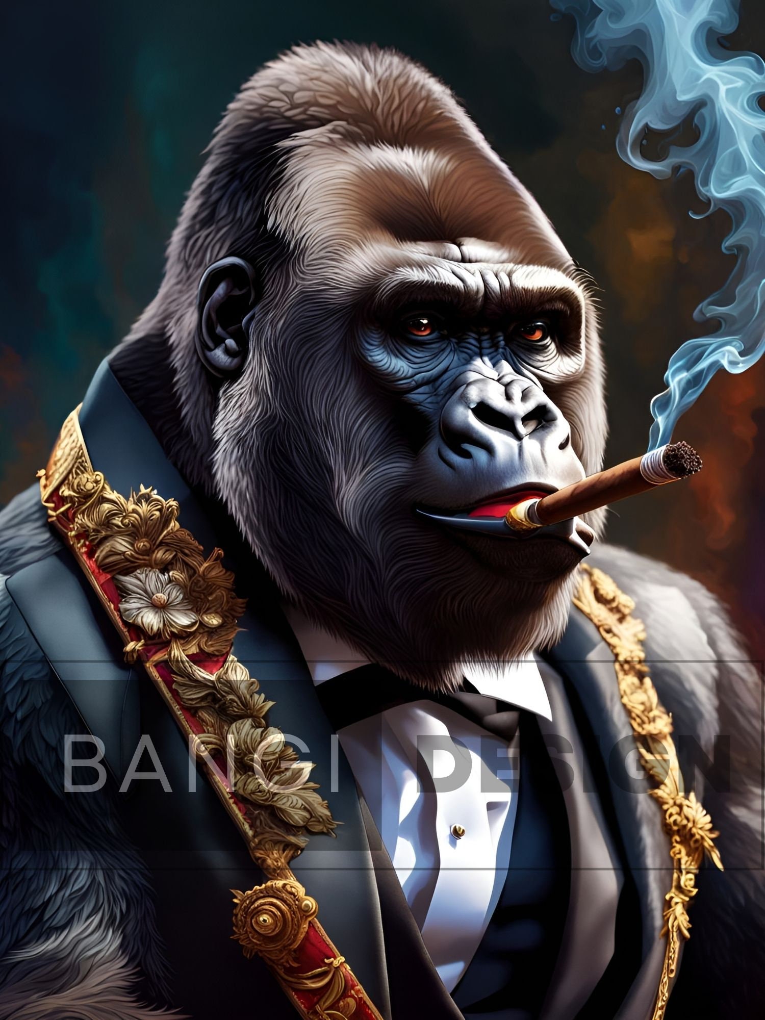 Gorilla Smoking Cigar, Wall Art, Home Decor, Animal Poster, AI Art ...