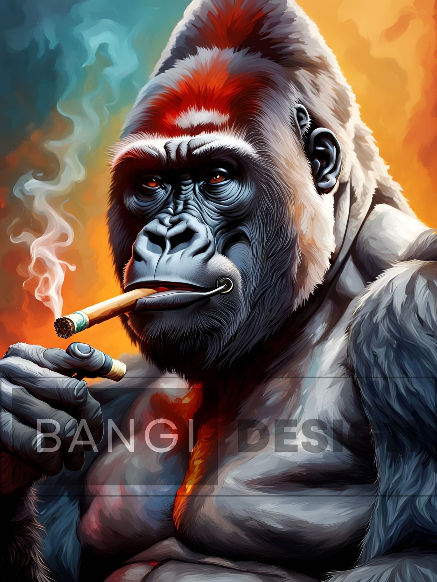 Gorilla Smoking Cigar, Wall Art, Home Decor, Animal Poster, AI Art ...