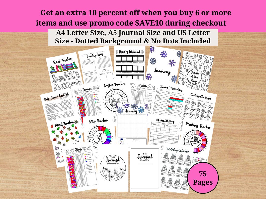 Premade JOURNAL BUNDLE Printable Pages Undated Bujo Planner - US Letter ...