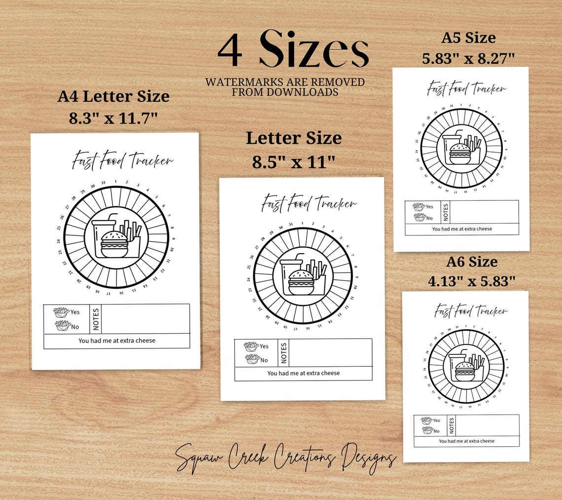 Fast Food Tracker PRINTABLE Journal Page Planner Page Health Tracker ...