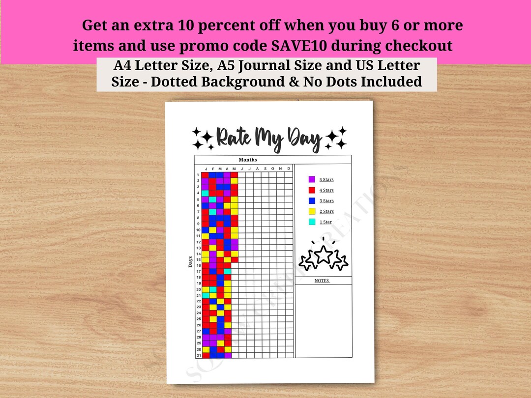 Rate My Day Pixel Tracker - Printable Mood Tracker Bullet Journal Page ...