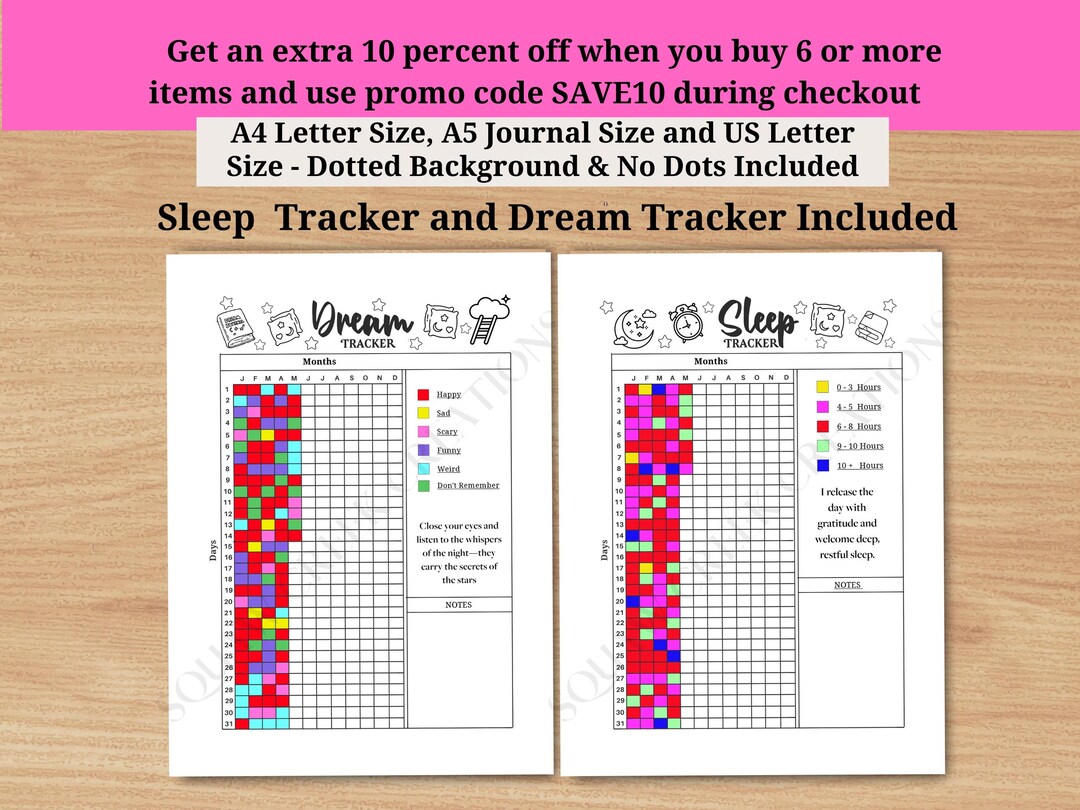 Dream & Sleep Tracker Journal PRINTABLE Pages Year in Pixels -printable ...