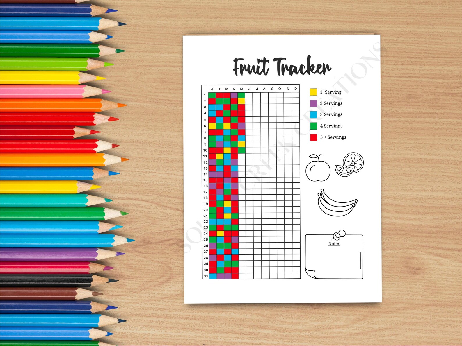 Fruit Tracker PRINTABLE Journal Page - Yearly Pixel Tracker Healthy ...
