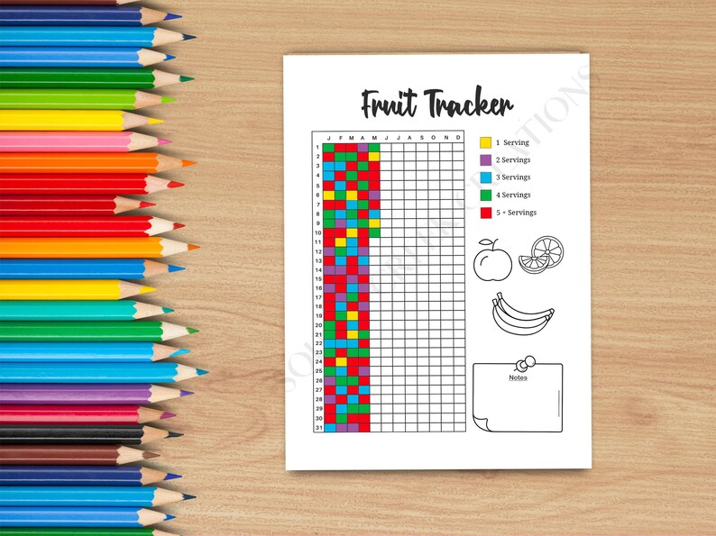 Fruit Tracker PRINTABLE Journal Page - Yearly Pixel Tracker Healthy ...