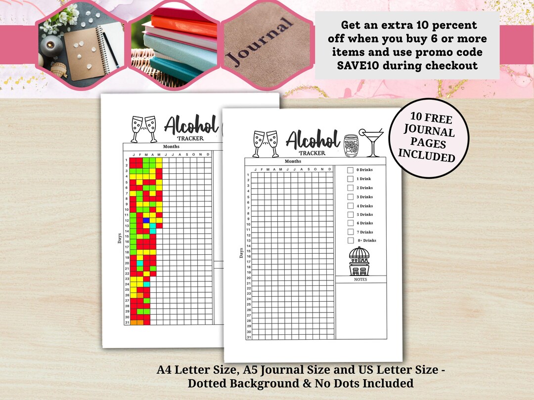 Alcohol Pixel Yearly Tracker PRINTABLE Journal Page - Bullet Premade ...