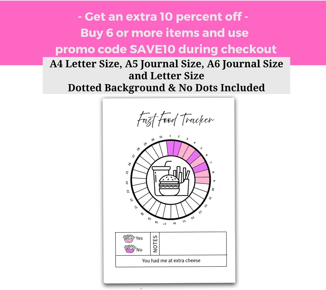 Fast Food Tracker PRINTABLE Journal Page Planner Page Health Tracker ...