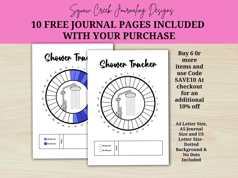 Shower Tracker PRINTABLE Premade Bullet Journal Page - Planner Page ...