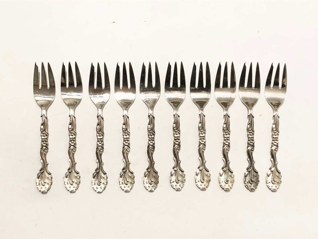 Set of Ten Rare and Elegant Silver Cake Forks With Floral Pattern ...