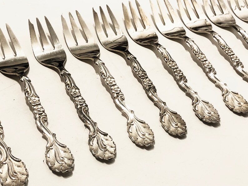 Set of Ten Rare and Elegant Silver Cake Forks With Floral Pattern ...
