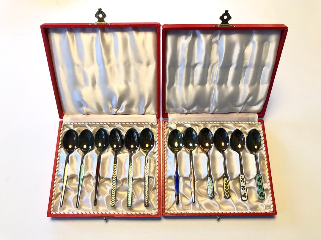 Set of 12 MEKA Sterling Silver Spoons With Enamel Decoration - Etsy