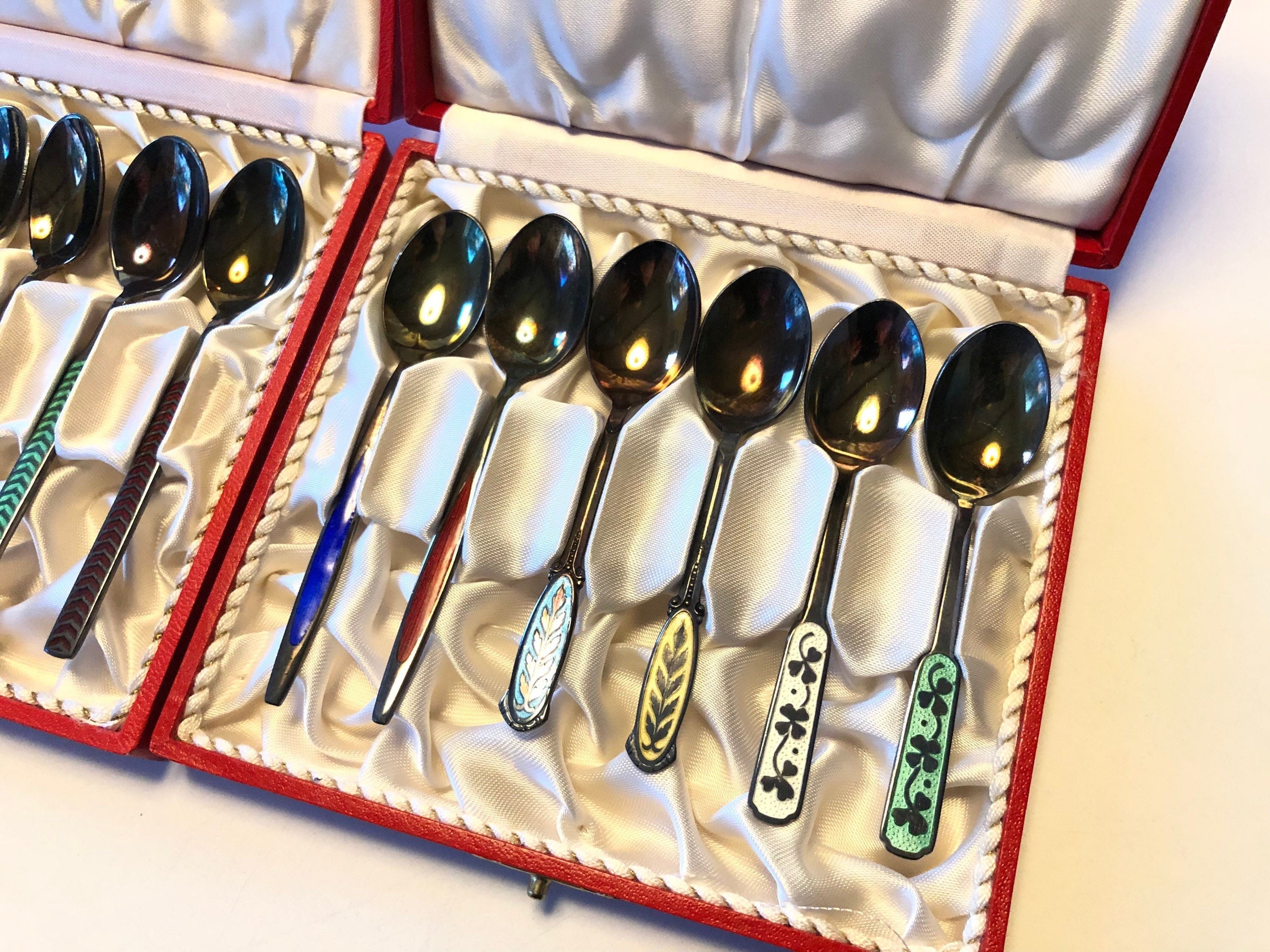 Set of 12 MEKA Sterling Silver Spoons With Enamel Decoration - Etsy