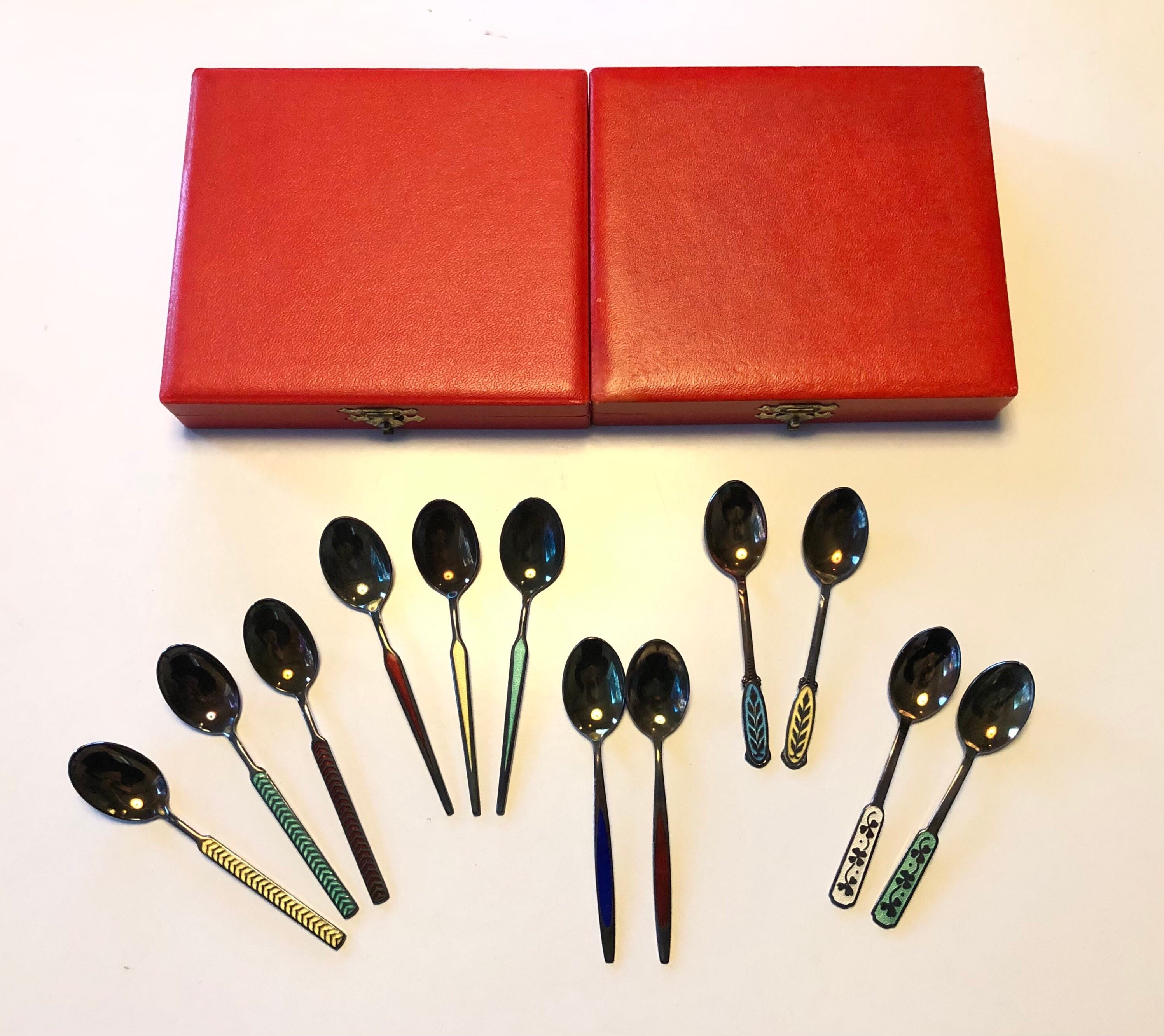 Set of 12 MEKA Sterling Silver Spoons With Enamel Decoration - Etsy