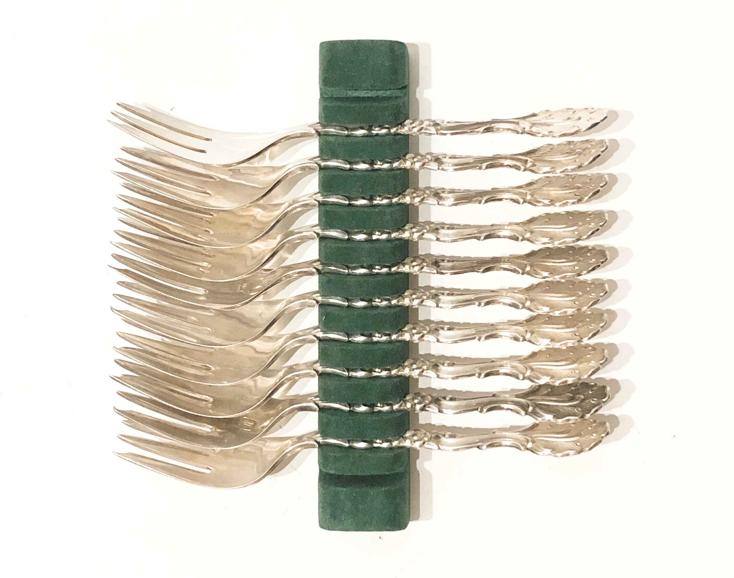 Set of Ten Rare and Elegant Silver Cake Forks With Floral Pattern ...