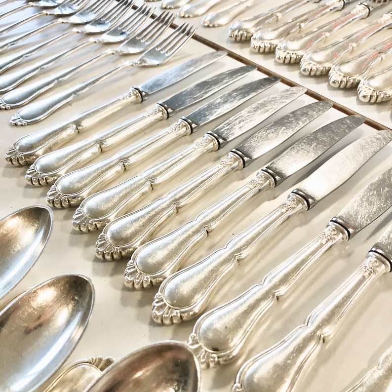 Danish Vintage Mid Century “brynje” 71 Pieces of Silverplate Dinner ...