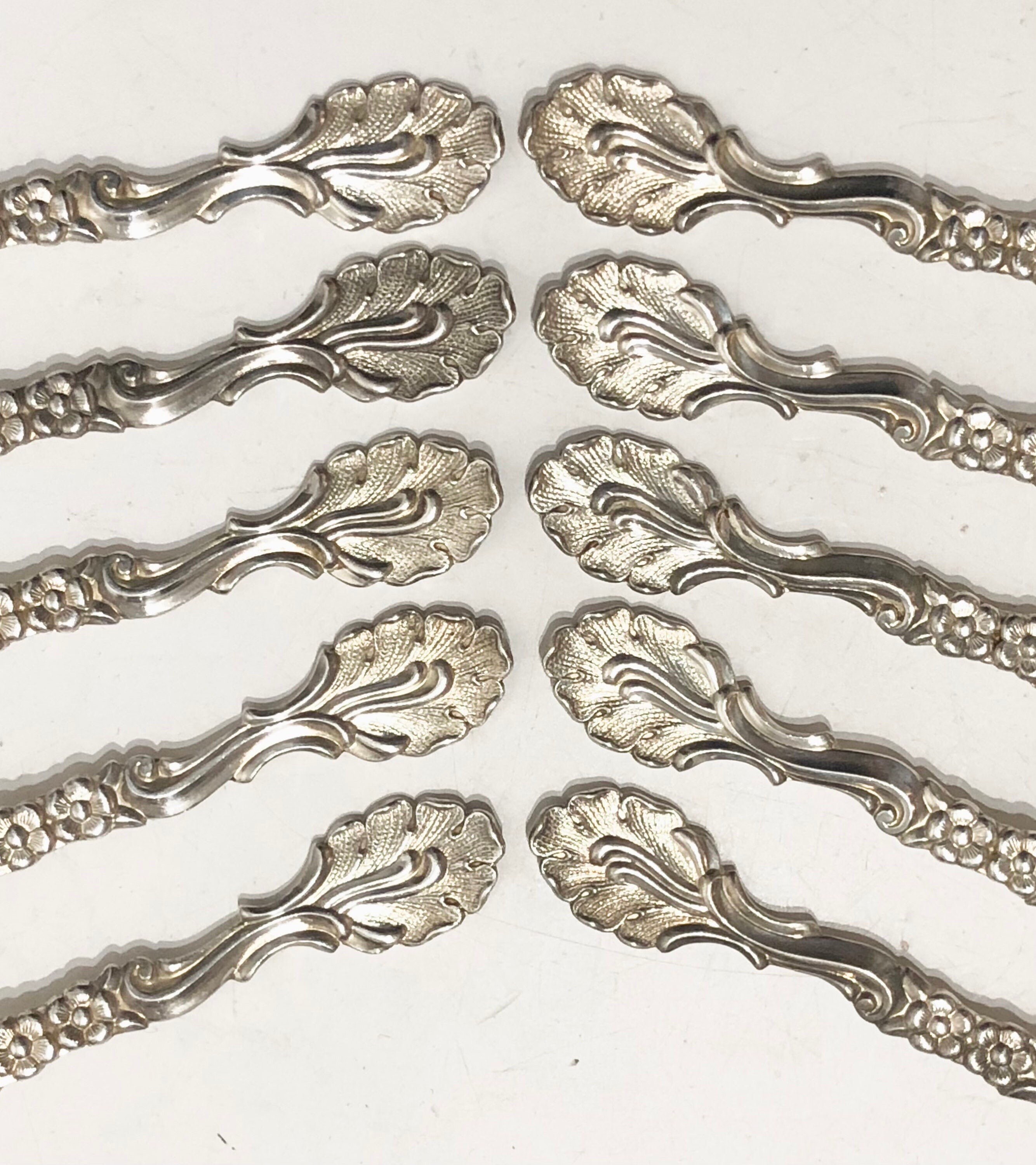 Set of Ten Rare and Elegant Silver Cake Forks With Floral Pattern ...