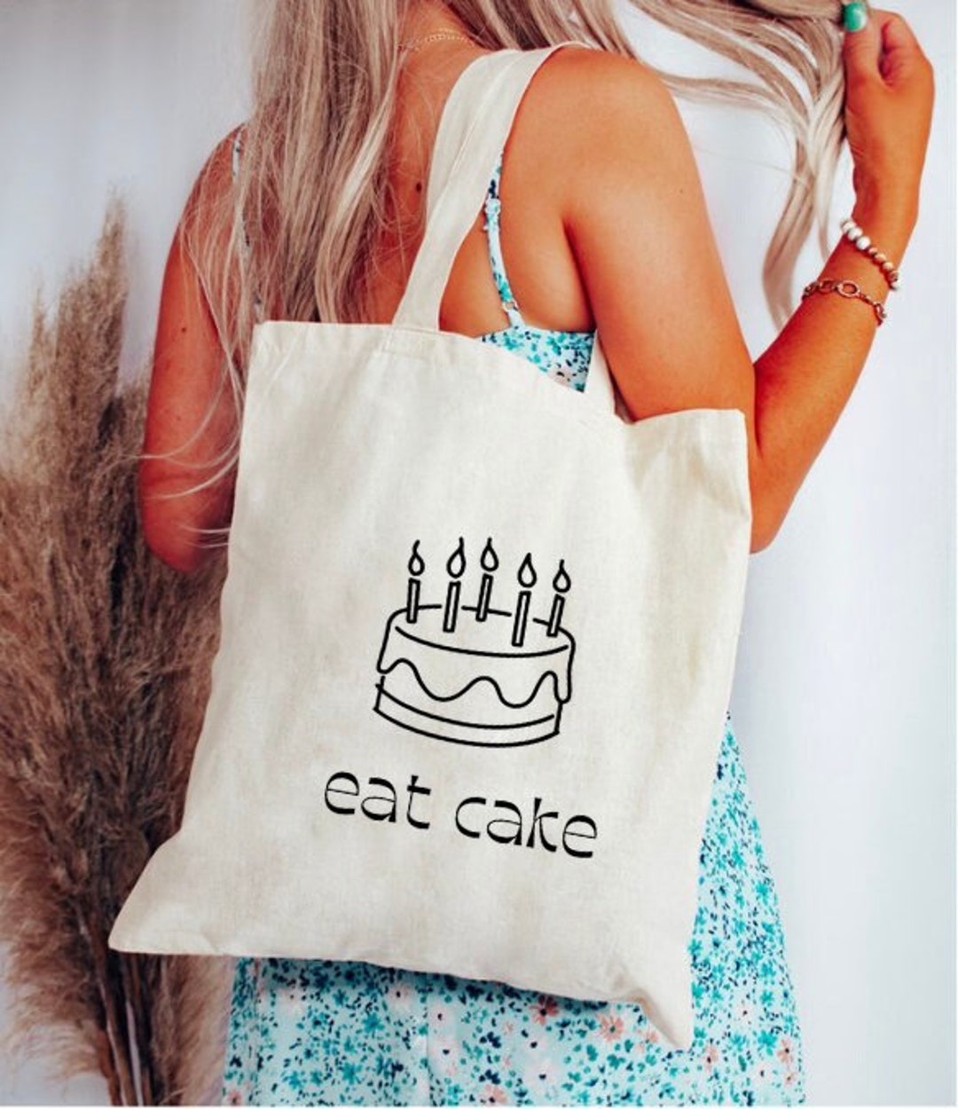 Eat Cake Canvas Tote Bag, Birthday Gift, Birthday Tote Bag, Dessert ...