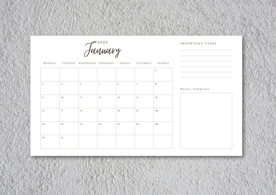 2023 Monthly Calendar, Minimalist Monthly Landscape Calendar, Printable ...