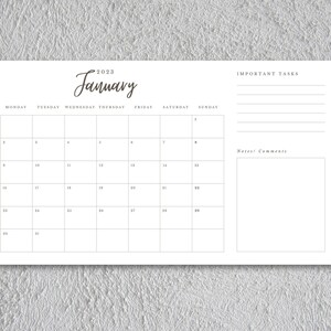 2023 Monthly Calendar, Minimalist Monthly Landscape Calendar, Printable ...