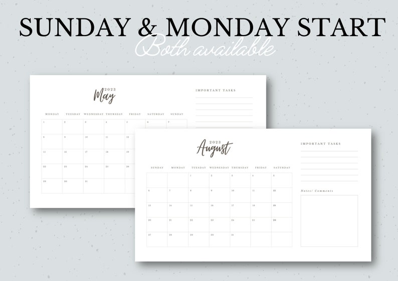 2023 Monthly Calendar, Minimalist Monthly Landscape Calendar, Printable ...