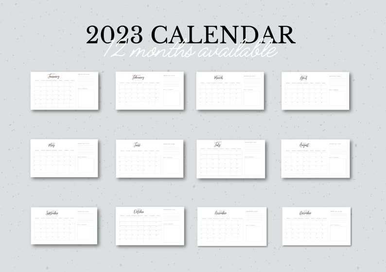 2023 Monthly Calendar, Minimalist Monthly Landscape Calendar, Printable ...