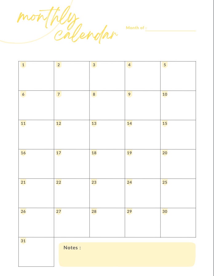 Digital Monthly Calendar, Printable and Fillable PNG - Etsy