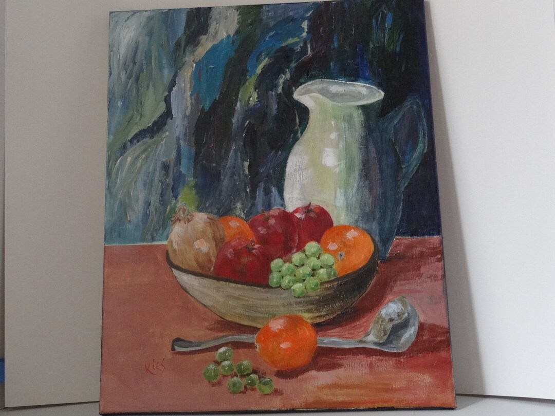 White Pitcher With Fruit Still Life in Acrylic - Etsy