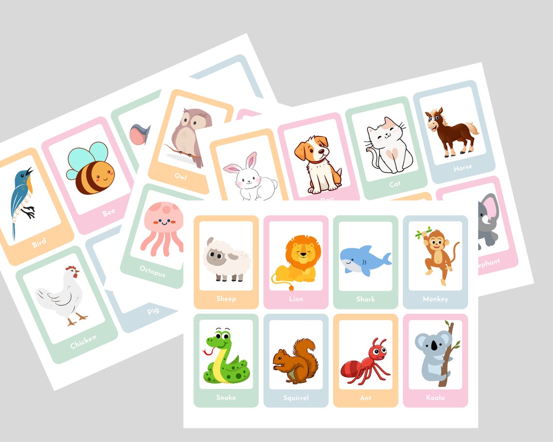 80 Animal Flashcards Domestic Animals Toddler Flashcards Montessori ...