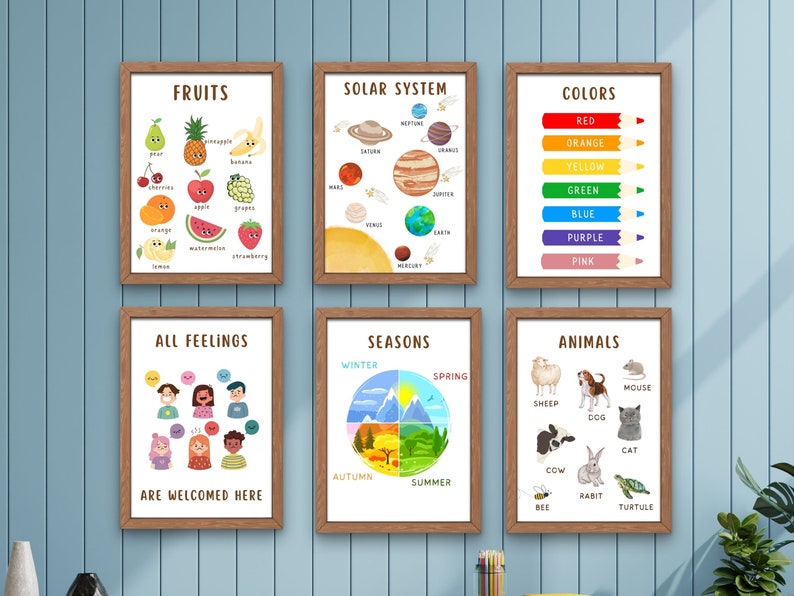 Set of 63 Educational Posters, Classroom Decor, Custom Sizes, Toddler ...