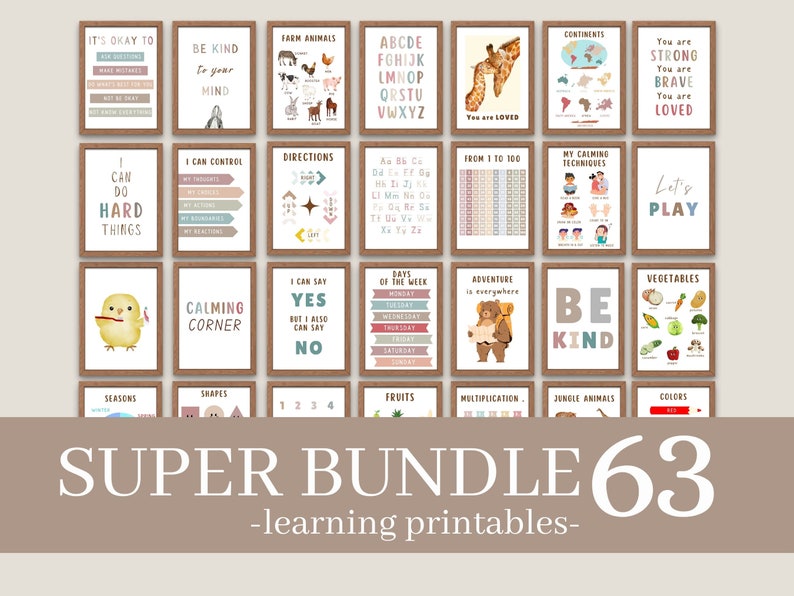 Set of 63 Educational Posters, Classroom Decor, Custom Sizes, Toddler ...