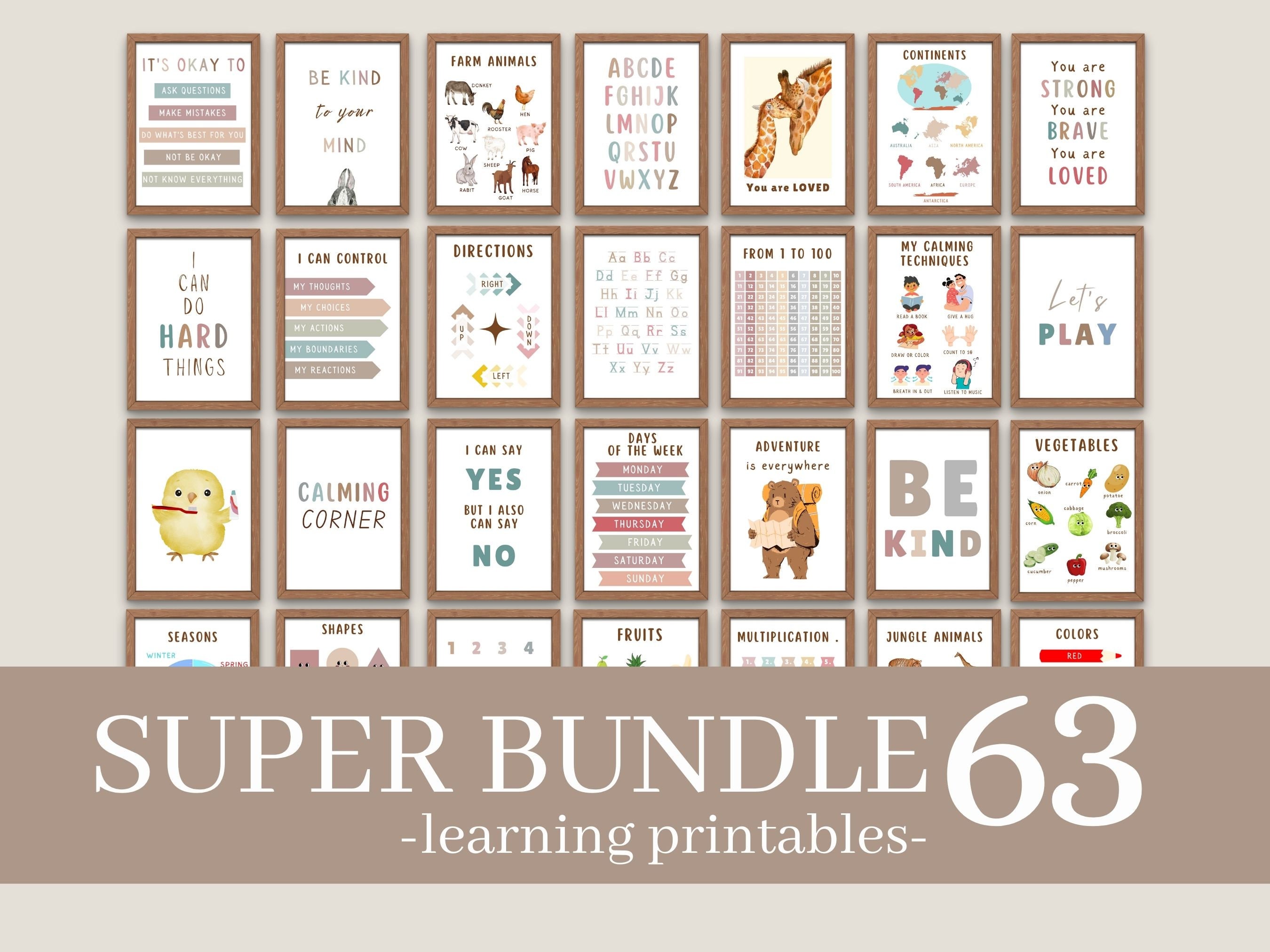 Set of 63 Educational Posters, Classroom Decor, Custom Sizes, Toddler ...