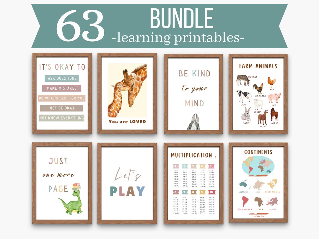 Set of 63 Educational Posters, Classroom Decor, Custom Sizes, Toddler ...