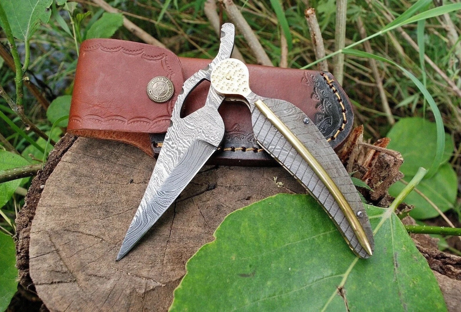 Damascus Silver Leaf Pocket Knife , Everyday Carry Knife, Damascus ...