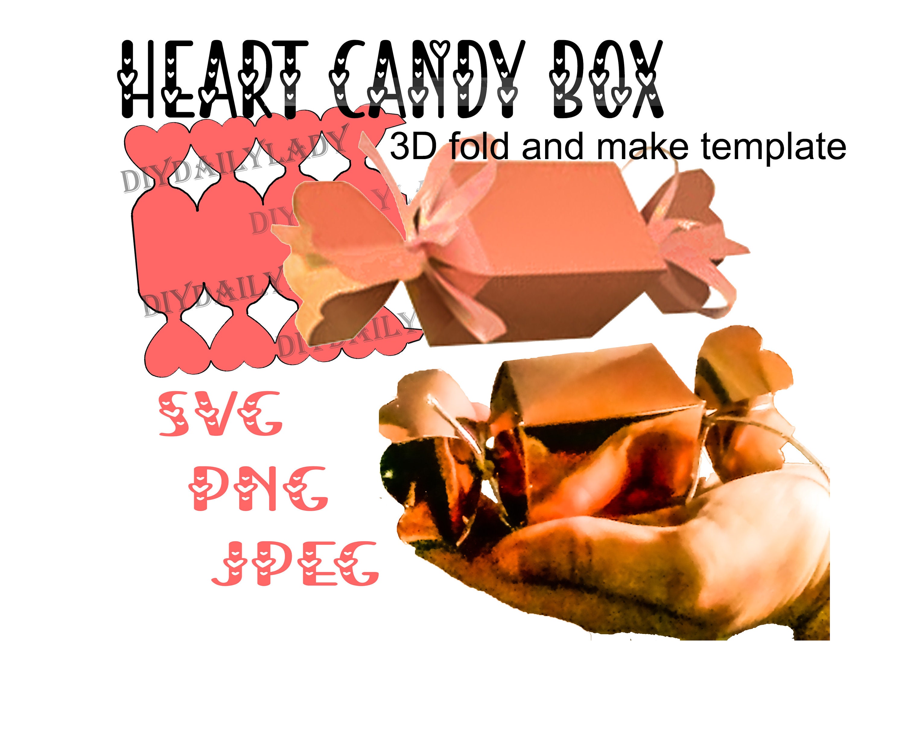 DIY 3D Papercraft Hearts Candy Roll Box SVG/PNG Cut Template Great for ...