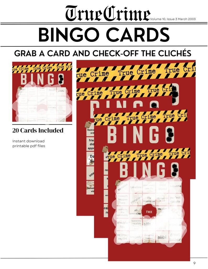 True Crime Bingo Cards- Instant Download Printables - Etsy