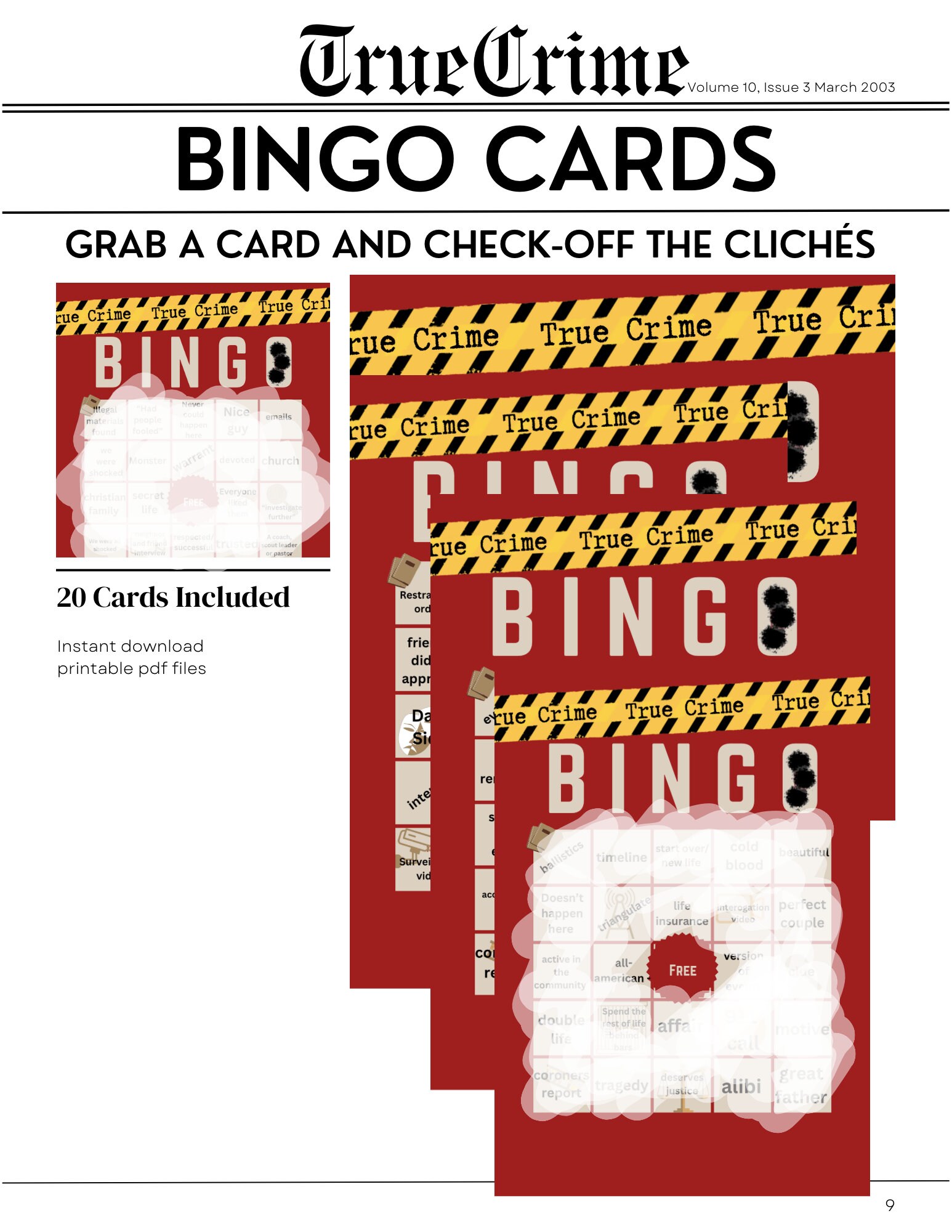 True Crime Bingo Cards- Instant Download Printables - Etsy