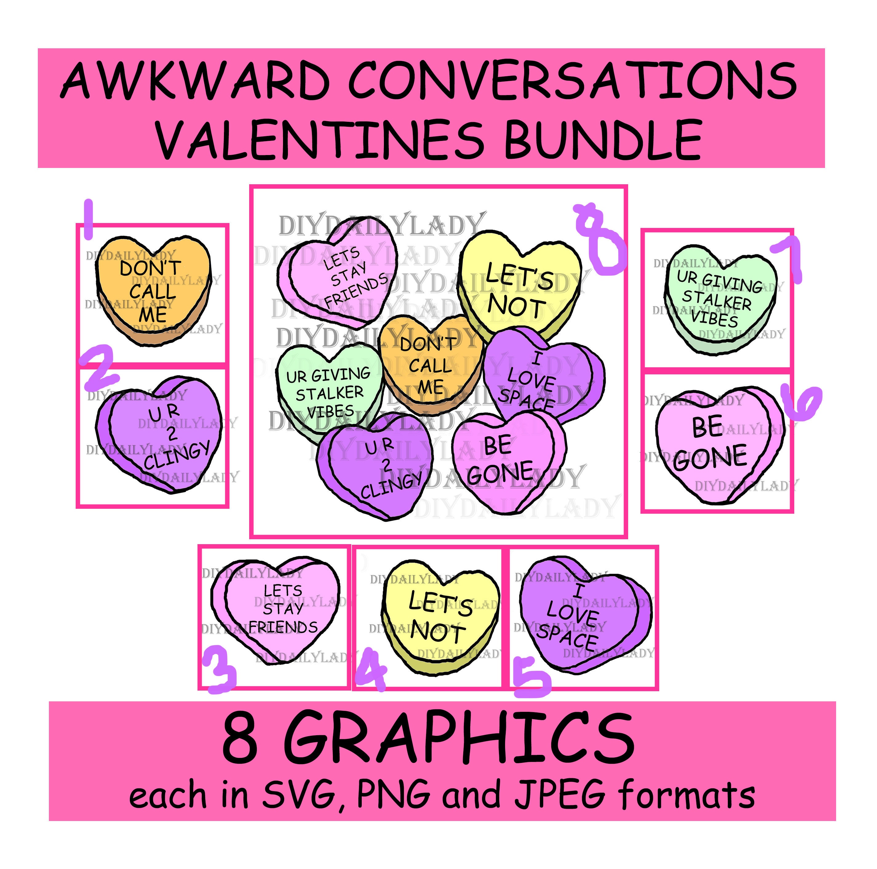 BUNDLE Awkward Conversations Funny Dark Humor Valentine Graphic for ...
