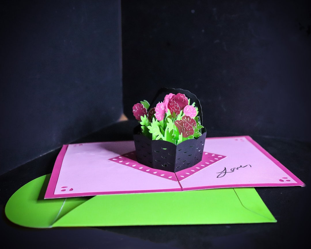 DIY 3D Papercraft Pop up Card - Basket of Flowers. Image Files for ...