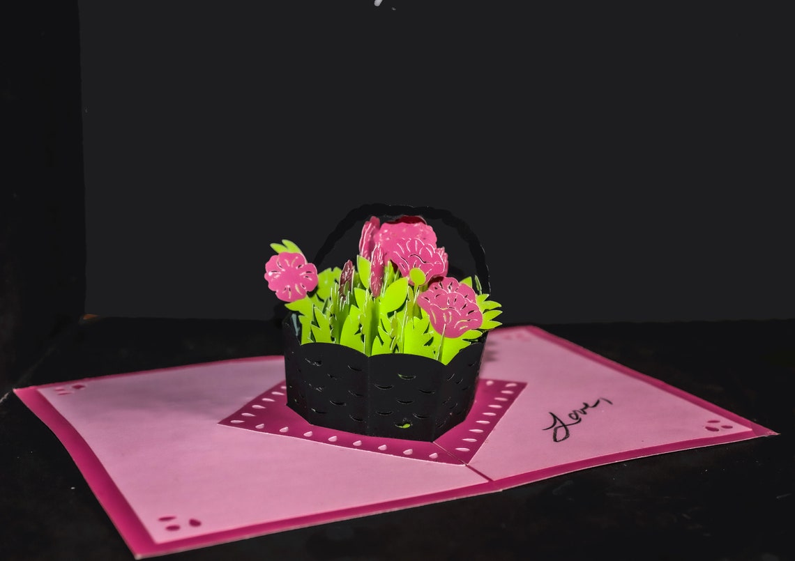 DIY 3D Papercraft Pop up Card Basket of Flowers. Image Files for ...