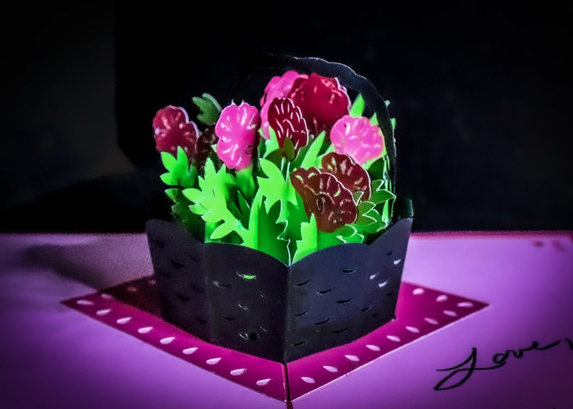 DIY 3D Papercraft Pop up Card Basket of Flowers. Image Files for ...