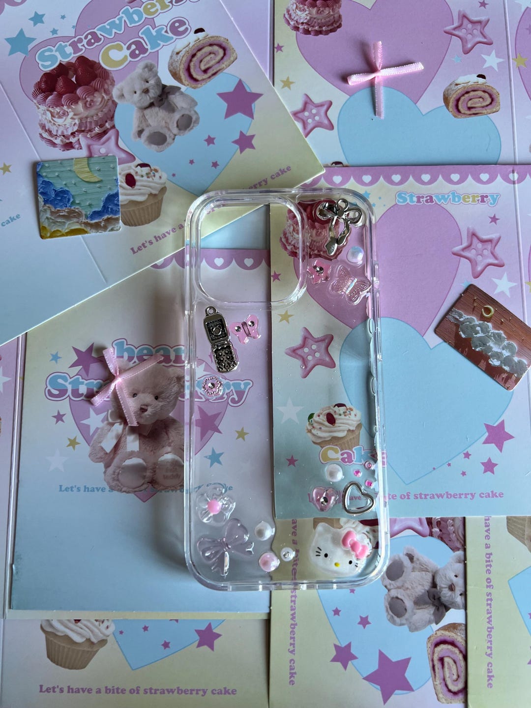 Kawaii Pink Bow Resin Phone Case, Charm Resin Phone Case With Pearl and ...