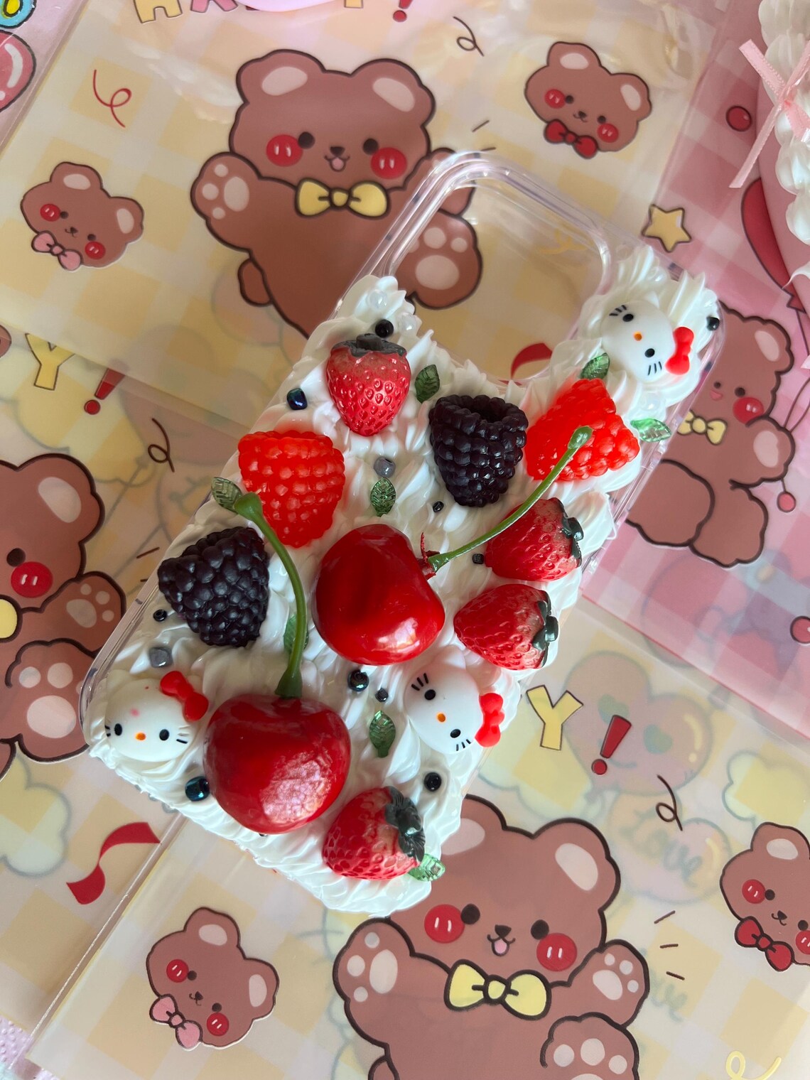 Decoden iPhone Case, Strawberry Hello Cat Phone Case, Kawaii Cherry ...
